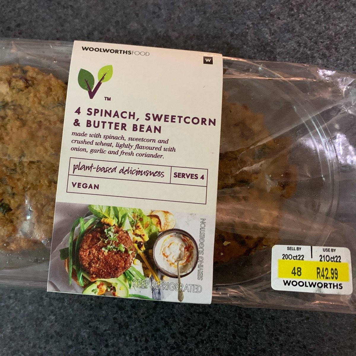 spinach sweetcorn butterbean patty from Woolworths Food - Vegan Product ...