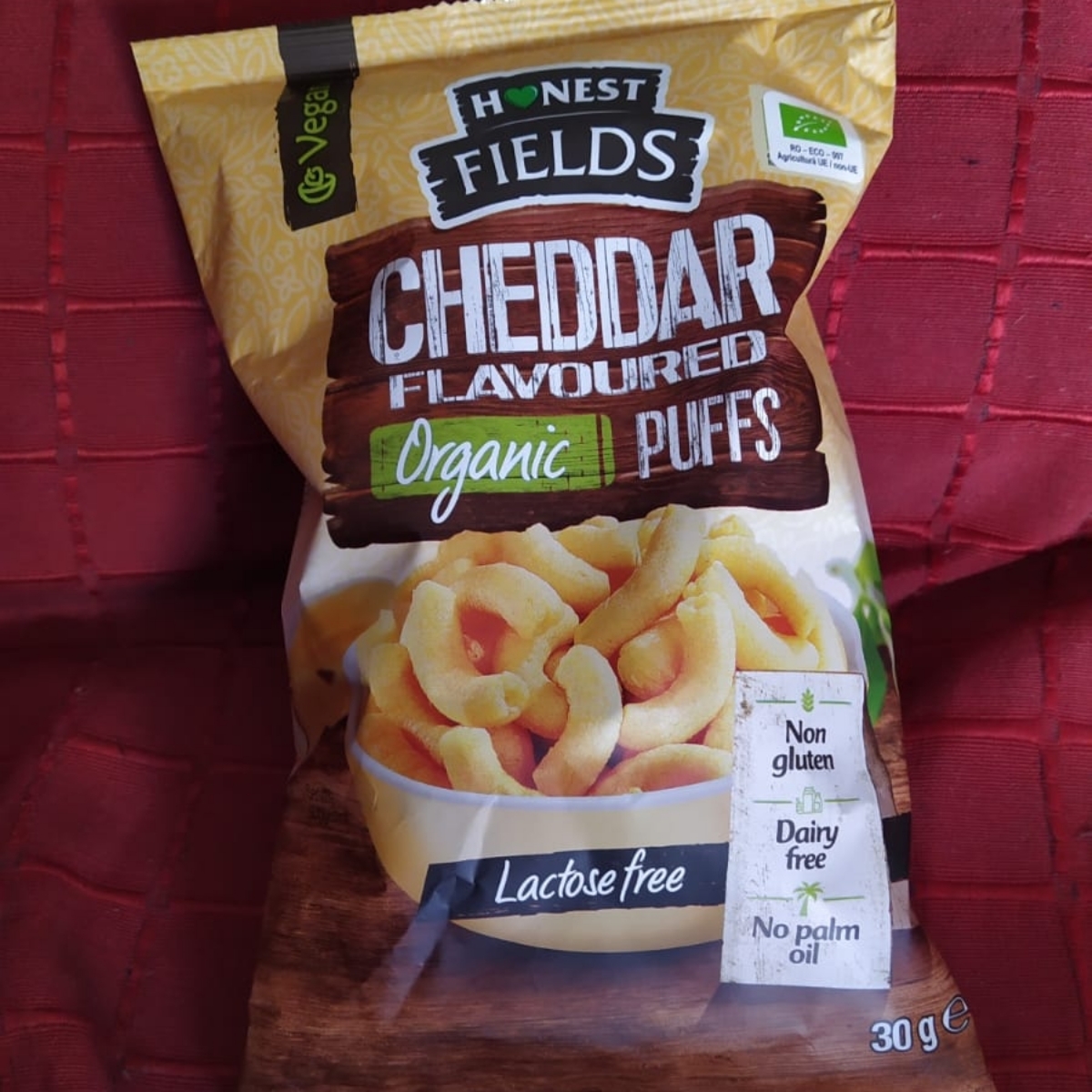 Cheddar Flavoured Organic Puffs from Honest Fields - Vegan Product ...