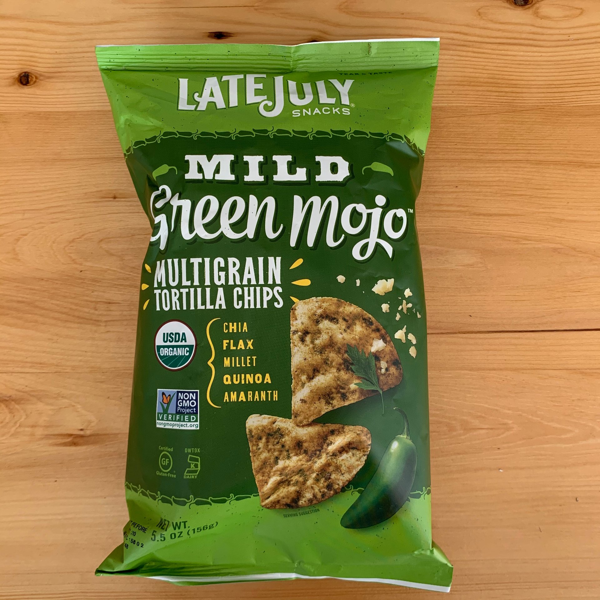 Mild Green Mojo Multigrain Tortilla Chips from Late July Snacks - Vegan ...