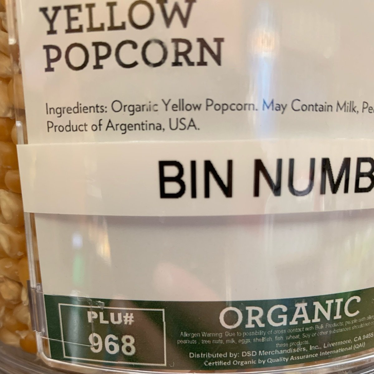yellow corn organic bulk bin PLU# 968 from Raley's - Vegan Product ...