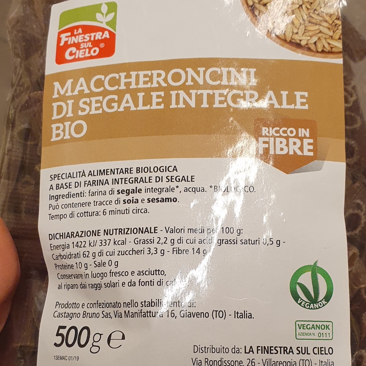 Maccheroncini di segale integrale from La Finestra Sul Cielo - Vegan ...