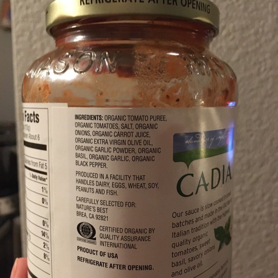 Organic Tomato Basil Pasta Sauce from Cadia - Vegan Product Reviews ...
