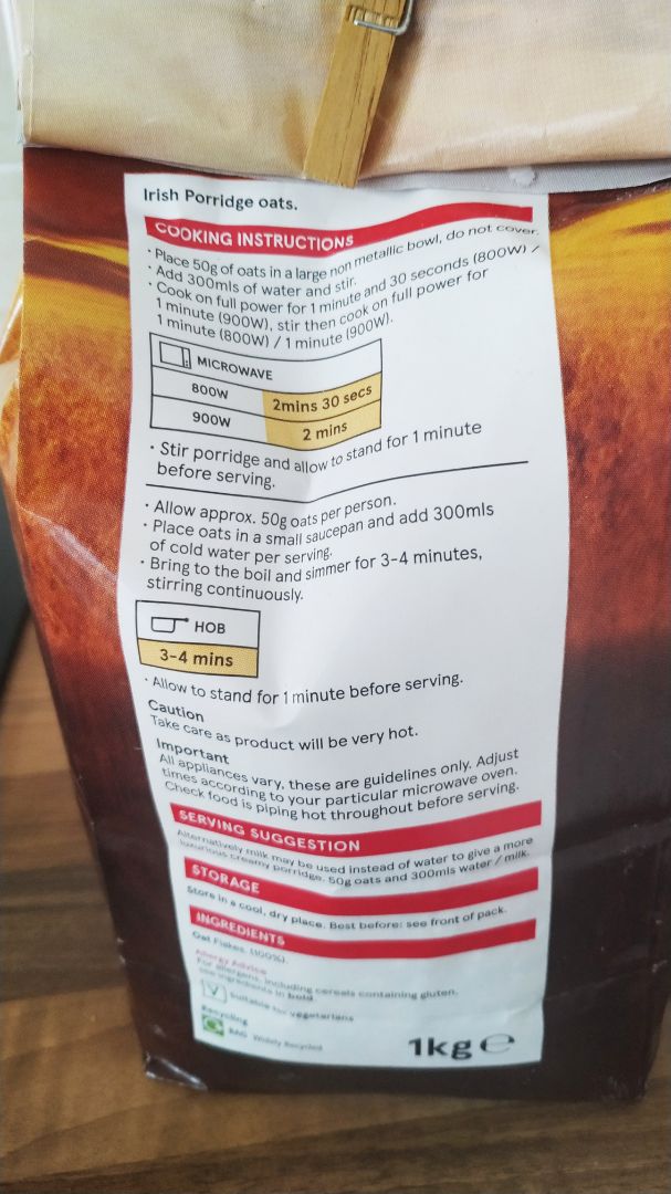 Irish porridge oats from Tesco - Vegan Product Reviews & Ratings | abillion