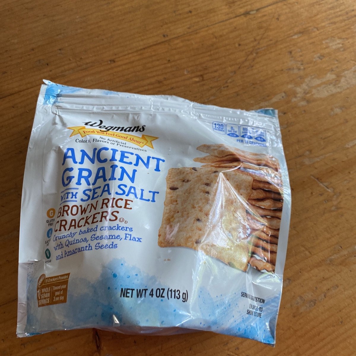 Ancient grain with sea salt brown rice crackers from Wegmans - Vegan ...