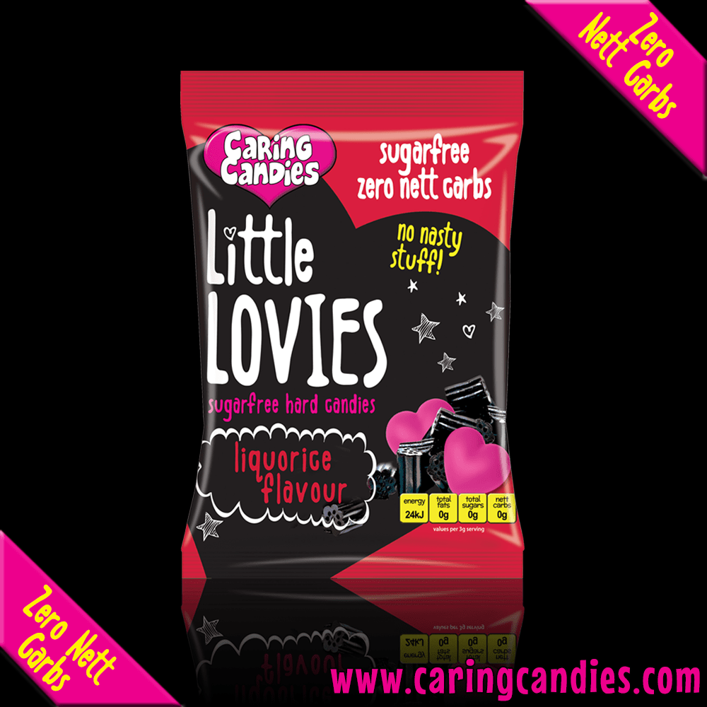 Sugar free Liquorice flavoured Little Lovies Sweets from Caring Candies ...