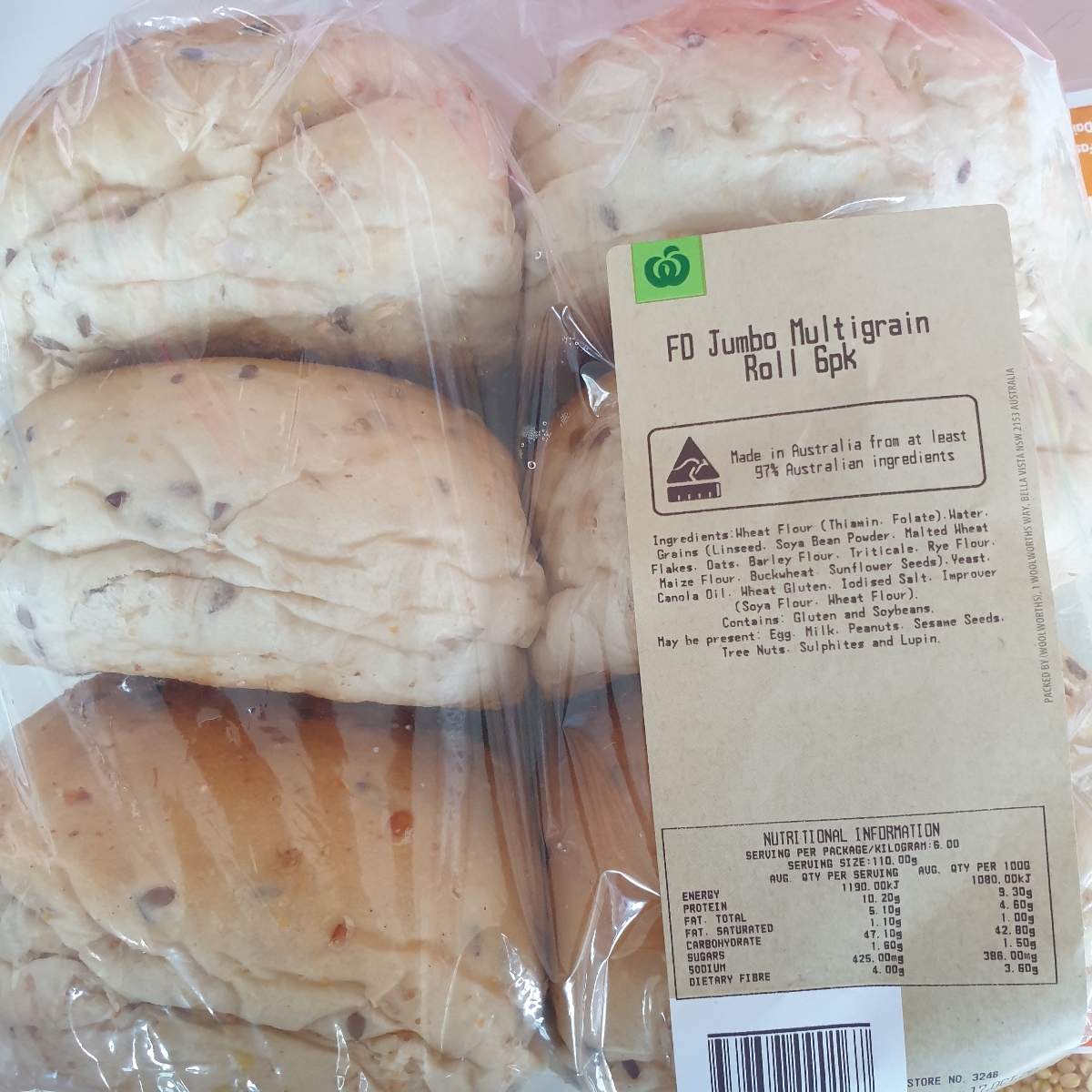 Jumbo Multigrain Roll 6pk from Woolworths (Australia) - Vegan Product ...