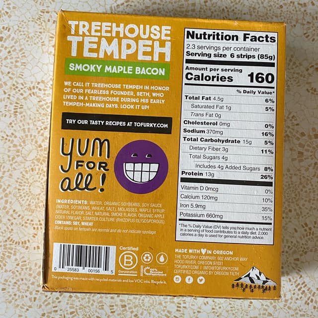 Treehouse Tempeh Smoky Maple Bacon Marinated Strips at Tofurky - Review ...