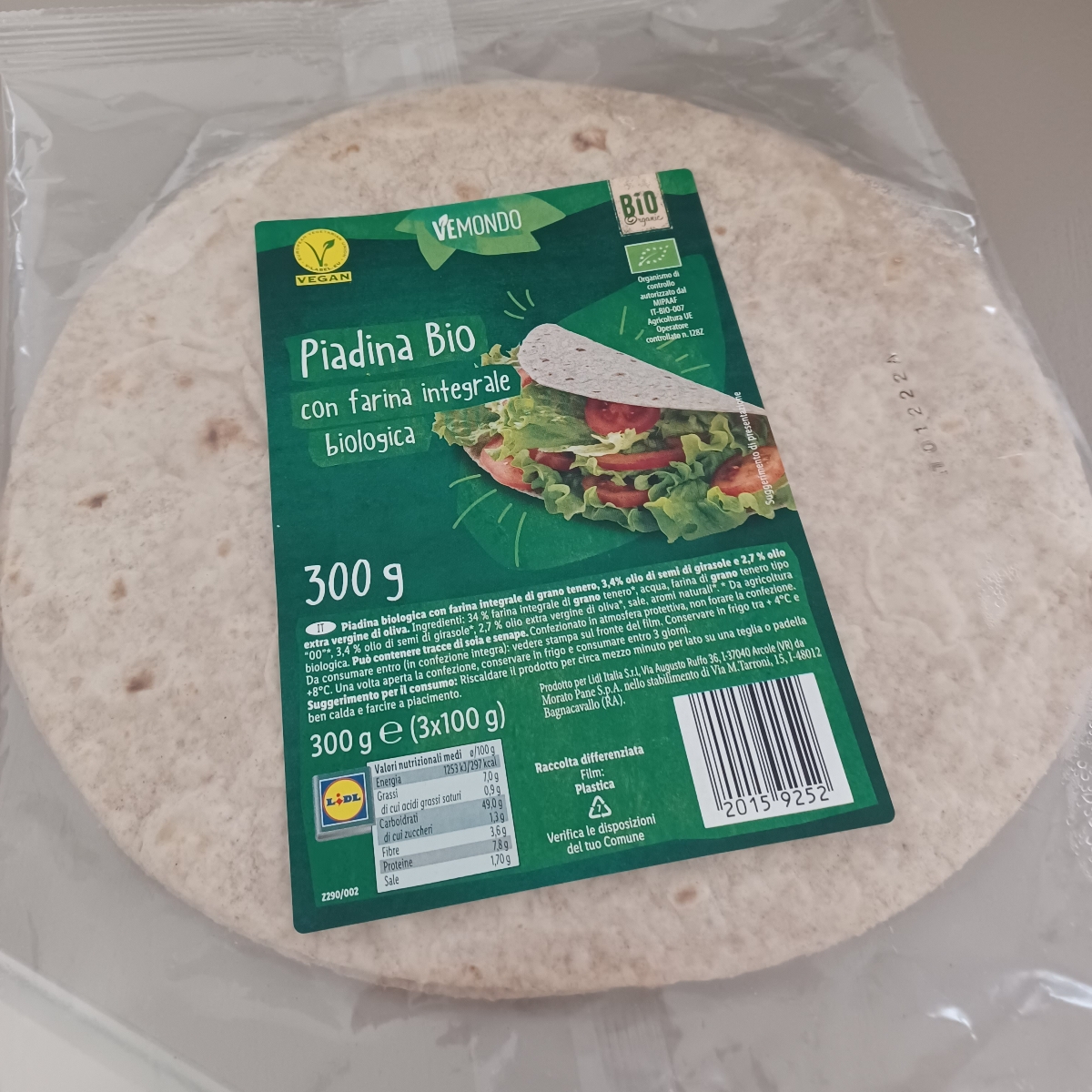Piadina bio con farina integrale biologica from Vemondo - Vegan Product ...