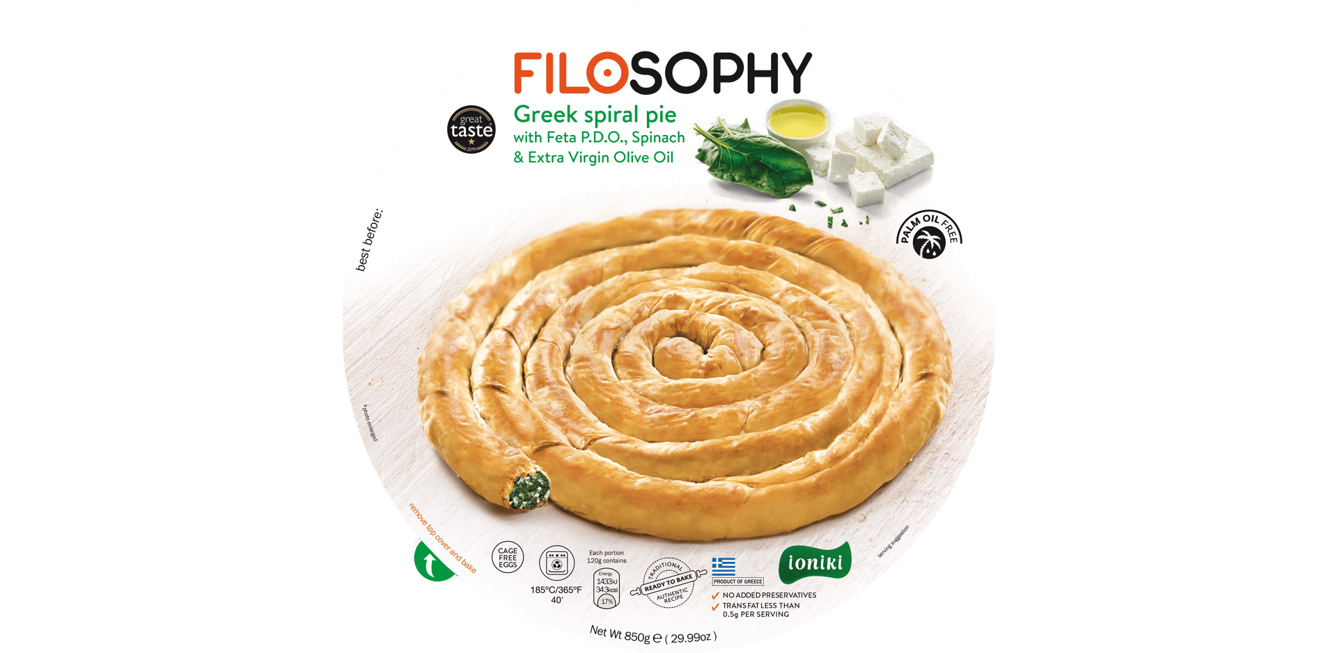 Greek spiral pie with Spinach & Extra Virgin Olive Oil from Filosophy ...