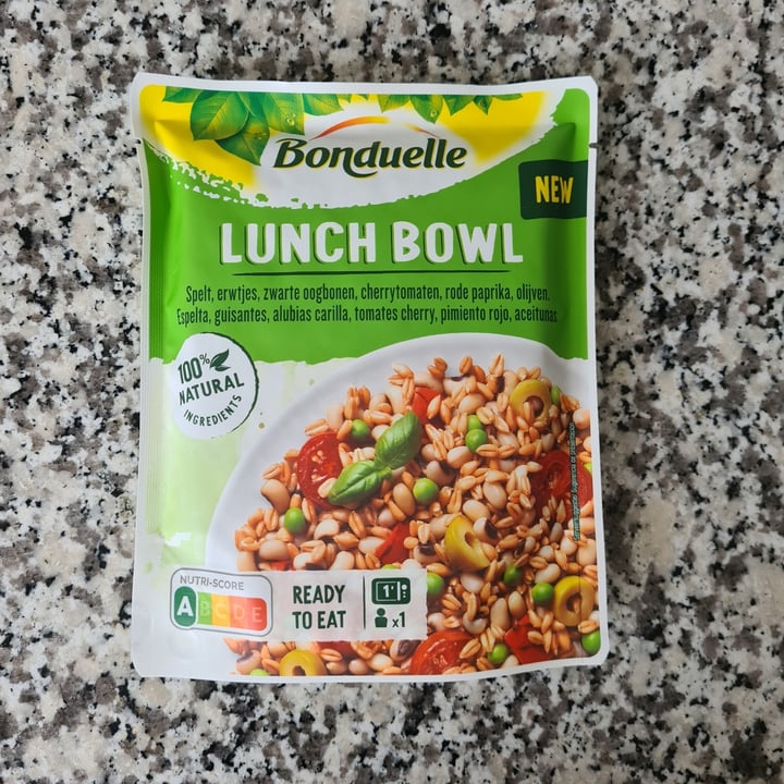 Bonduelle lunch bowl spelt, erwtjes, zwarte oogbonen, cherry tomaten ...