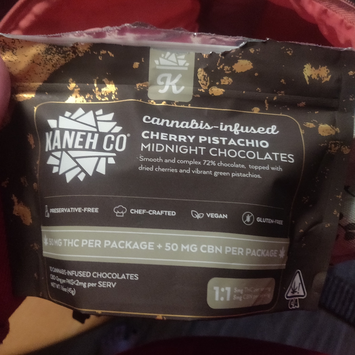 Cannabis infused cherry pistachio midnight chocolates from Kaneh co ...