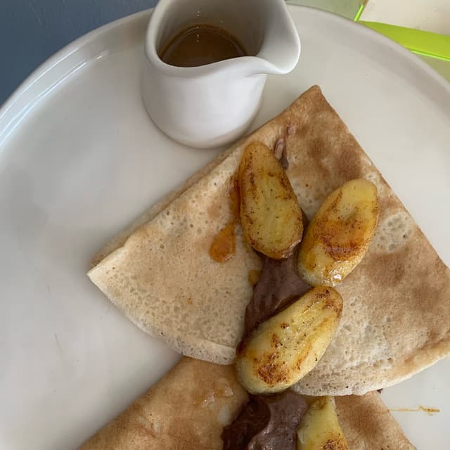 Pancakes with chocolate cream, fried banana and miso caramel at The ...