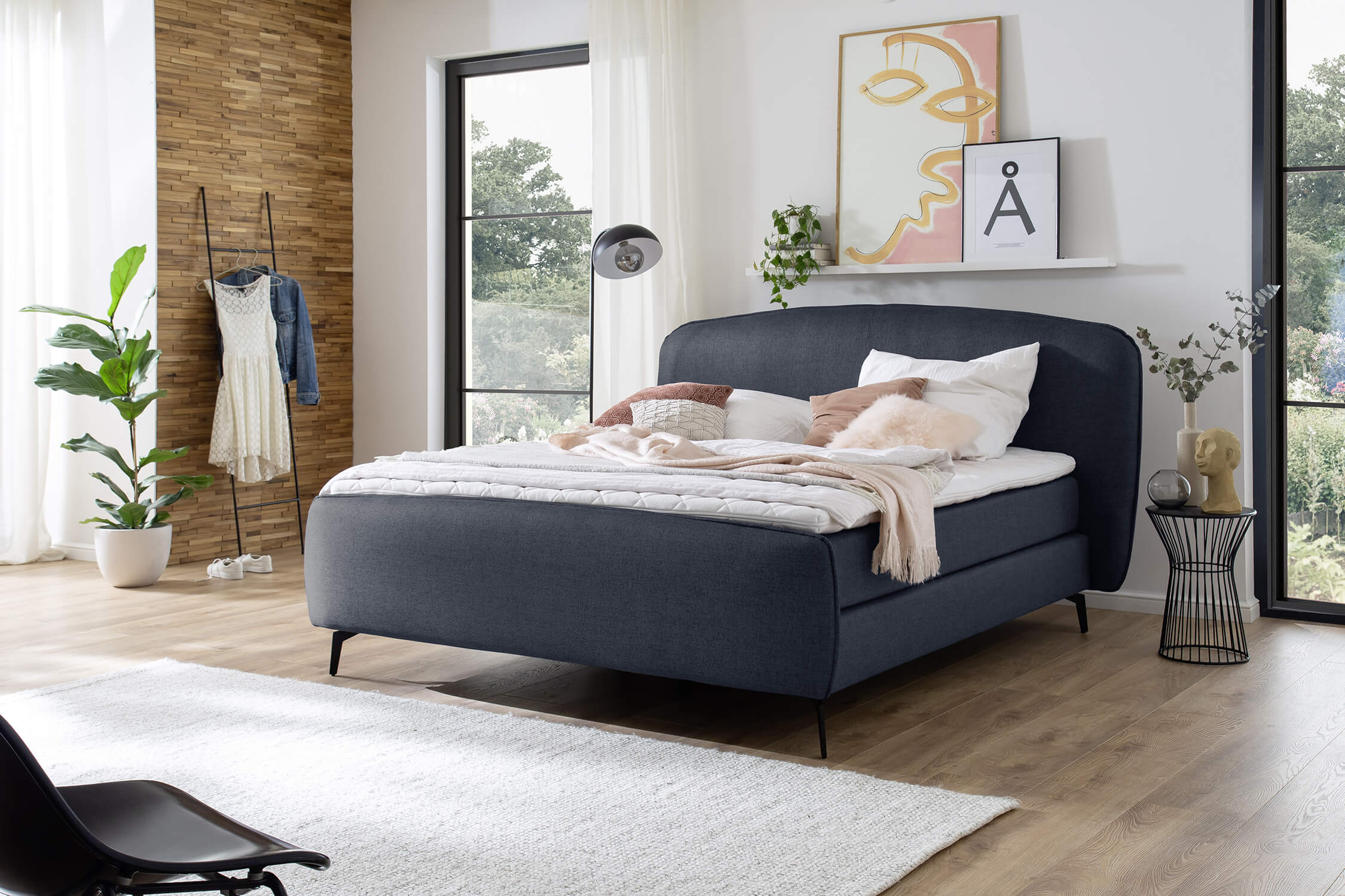 Postel taupe s úložným prostorem 160 x 200 cm modrá – muzza.cz