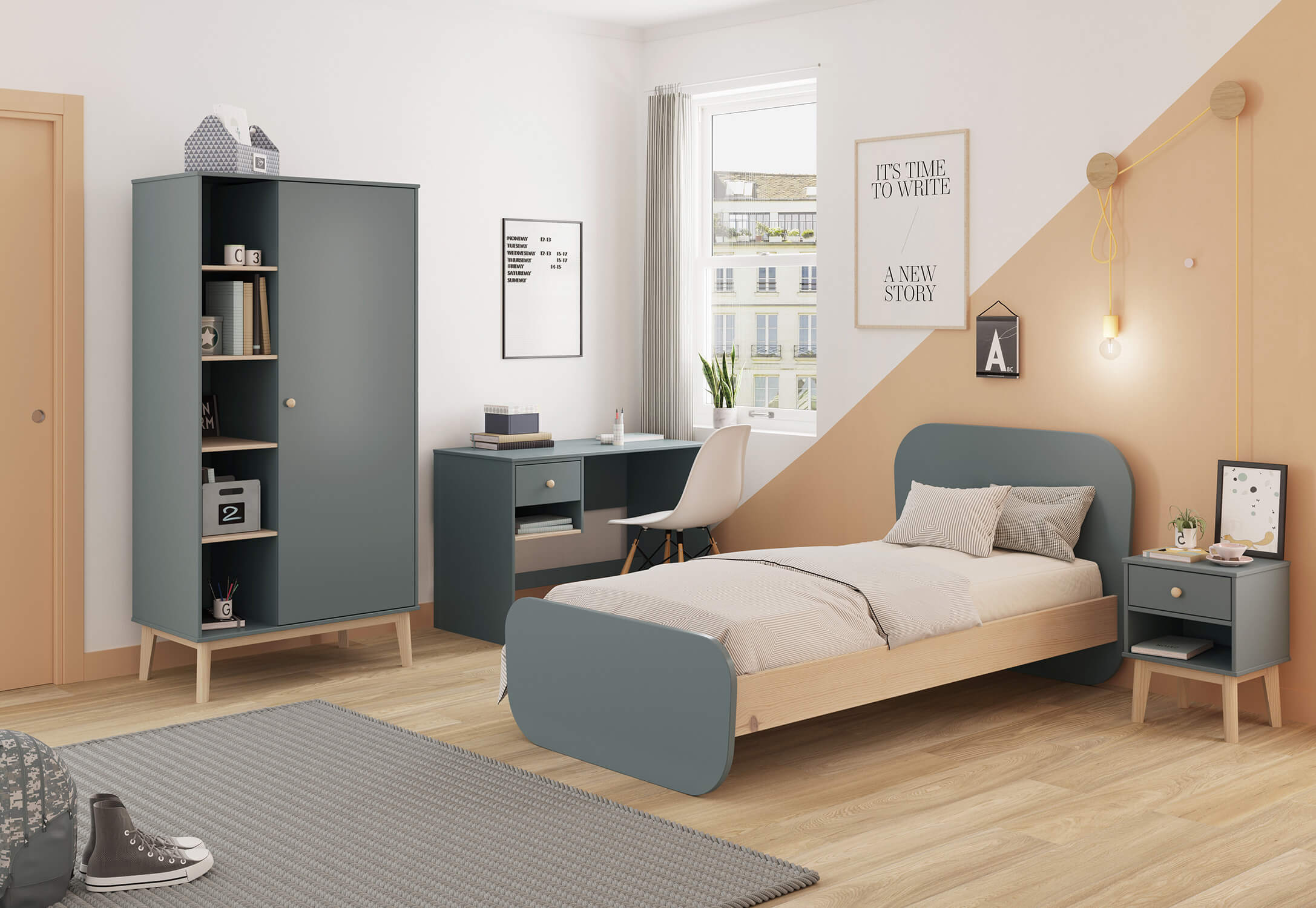 STŮL DENNIS 141 X 59 CM ŠEDÝ BETON – muzza.cz