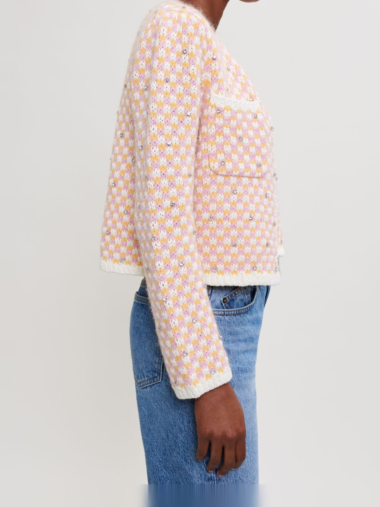 Decorative knit and rhinestone cardigan