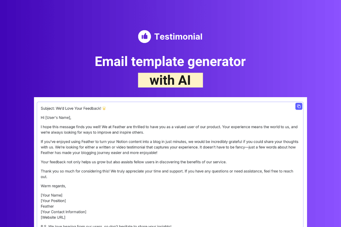 Generate professional email templates for requesting testimonials