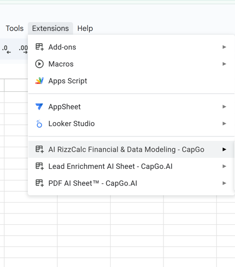 Financial Modeling and Data Analysis in Google Sheets via AI - RizzCalc