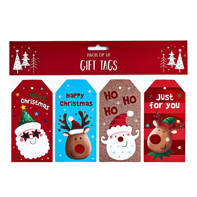 Santa & Rudolph Gift Tags 16 Pack UK