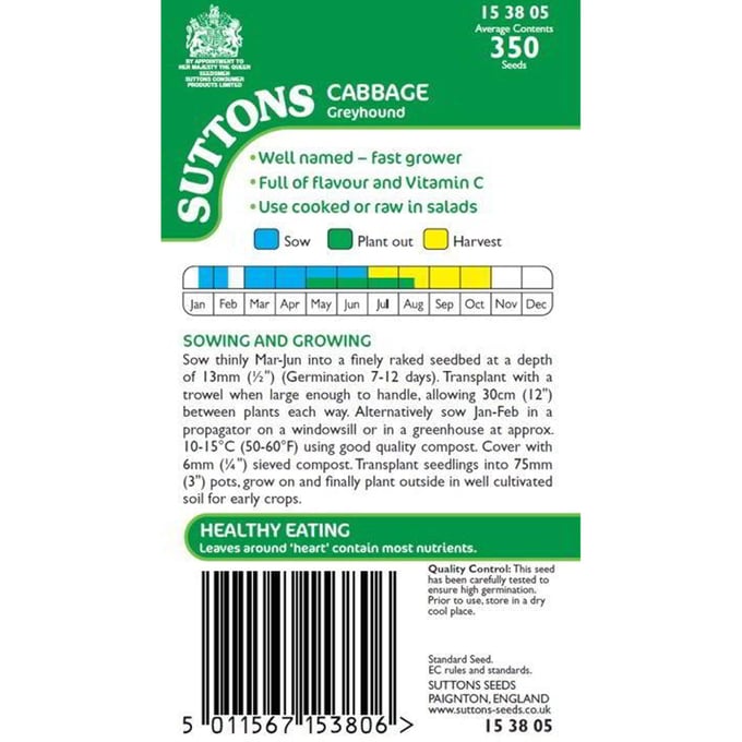 Suttons Greyhound Cabbage Seeds UK