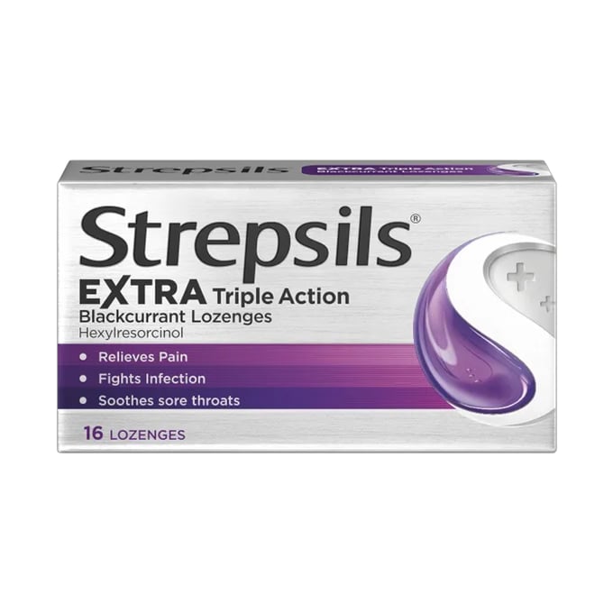 Strepsils Extra Triple Action Blackcurrant Lozenges 16 Pack UK