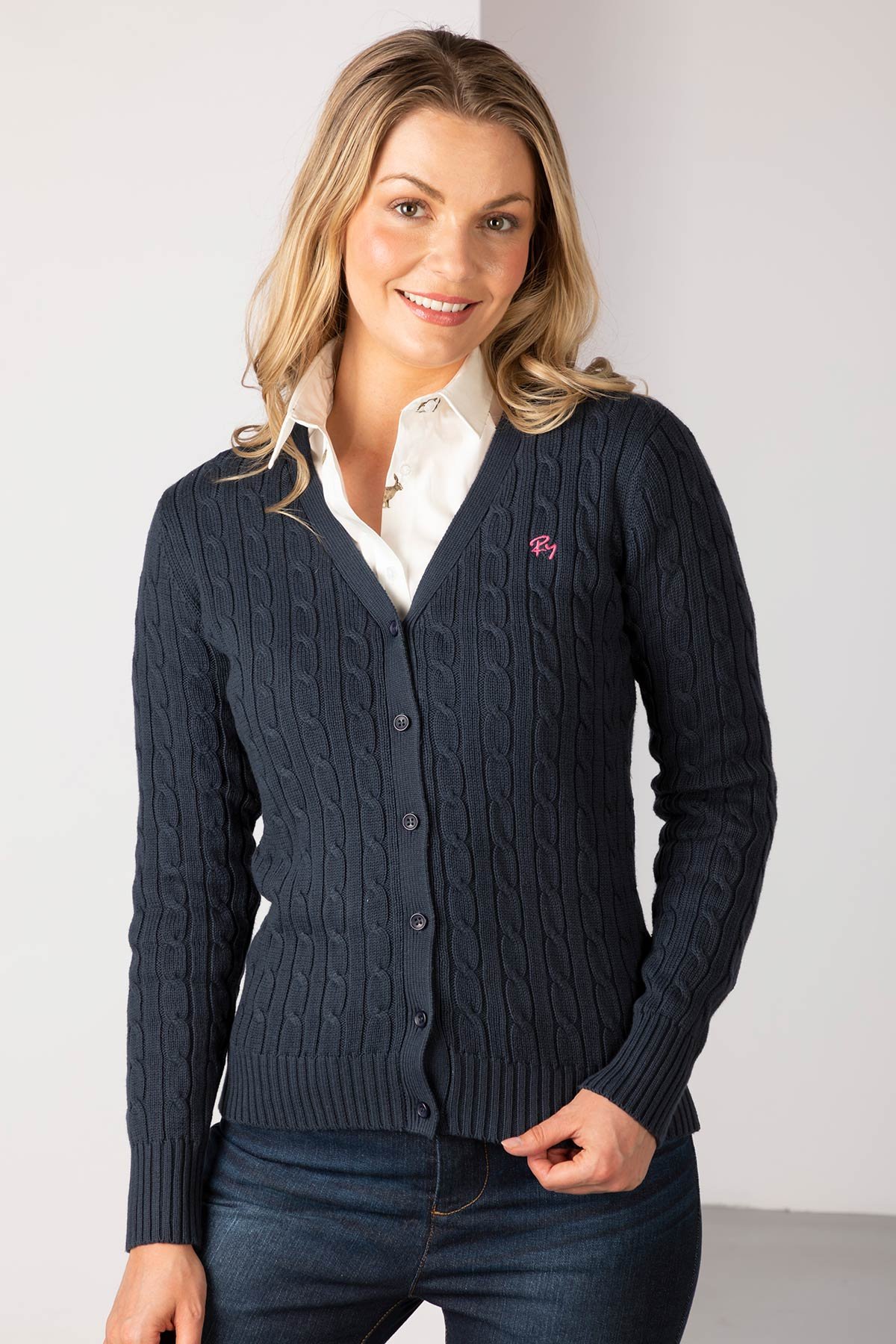 Ladies 100% Cotton Cable Knit Cardigan UK - Rydale