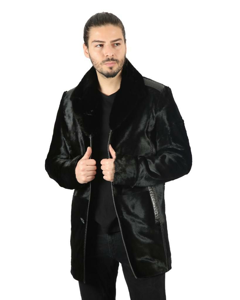 Men's Black Shearling Coat Luxurious Winter Design - Turkish Leather