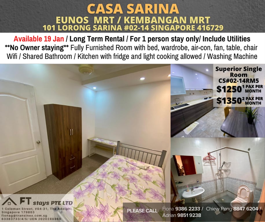 Condo Common Room for Rent at 101 Lorong Sarina, Bedok