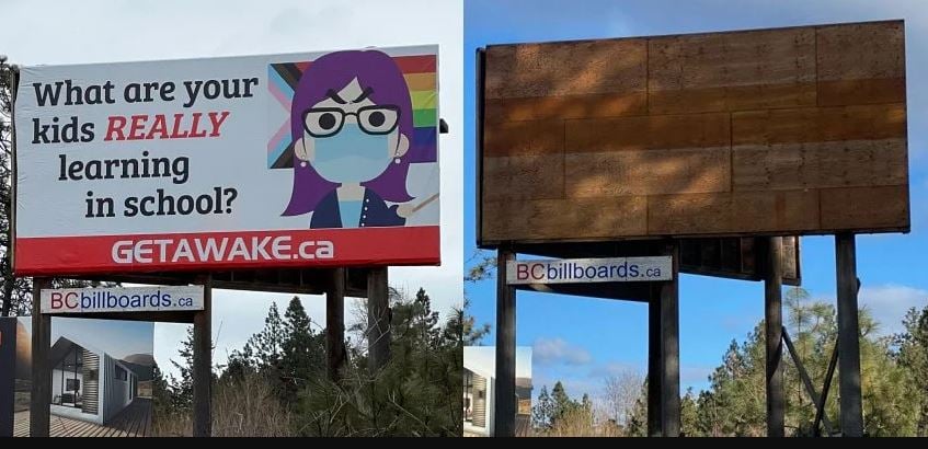 Why was the controversial billboard in West Kelowna really taken down?