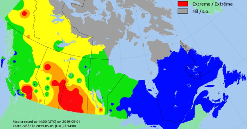 Wildfire risk for BC Southern Interior and Prairies rated extreme in ...