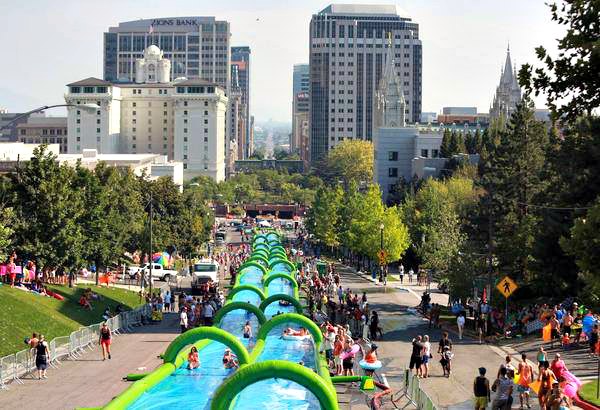 Massive Slip and Slide Takes Over Entire City Street