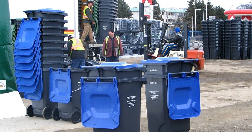 What goes in the blue bin?