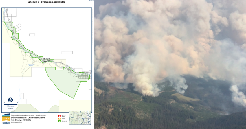 UPDATE: Some evacuation alerts rescinded for Crater Creek wildfire
