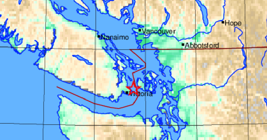 Small earthquake near Victoria today lightly felt on the Island and in USA