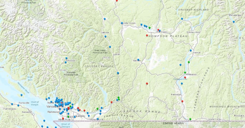 New map charts unidentified human remains found in BC