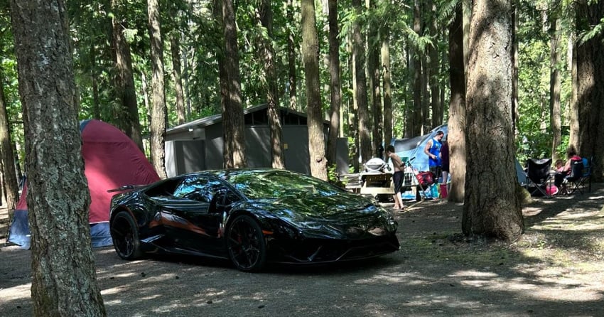 Roughing it in style: Lambo spotted among tents at popular BC campground