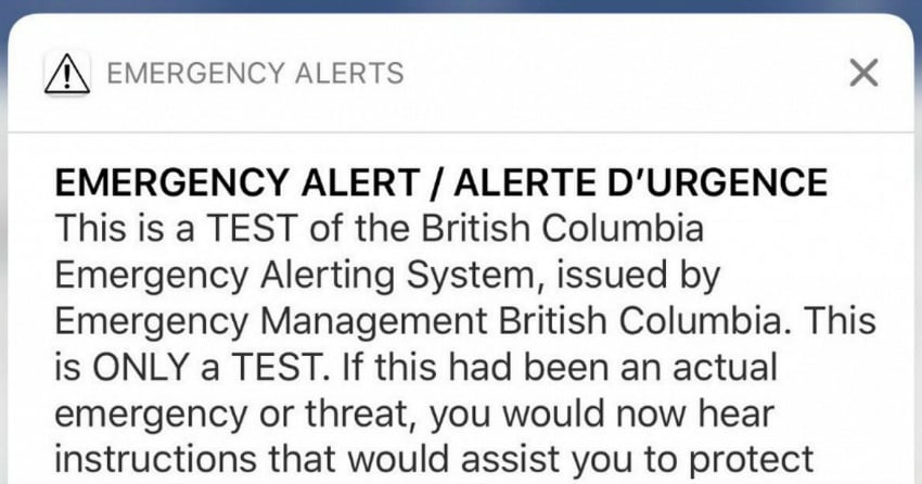 Latest test of BC’s emergency alert system scheduled for Wednesday