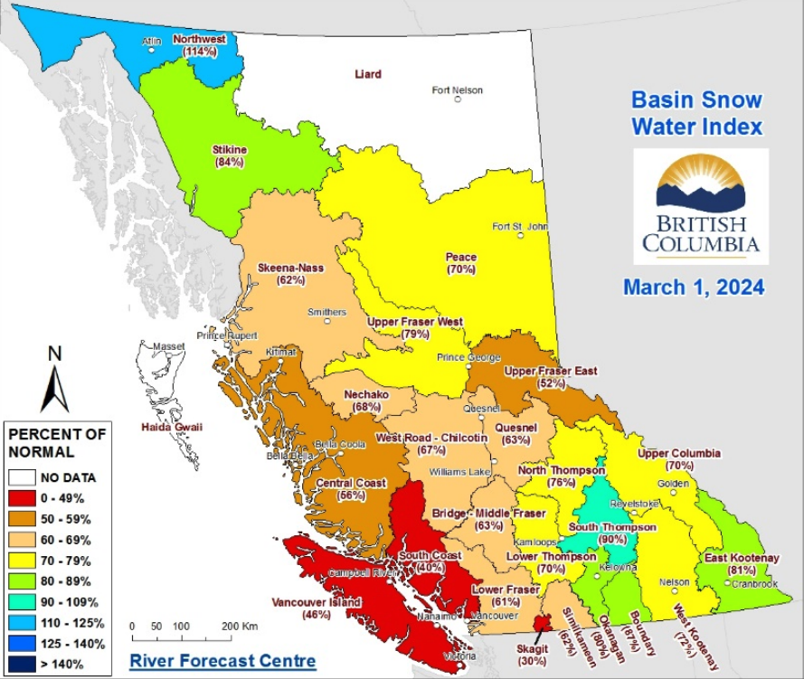 BC snowpack numbers: Dry conditions continue, most of BC at 66% of ...