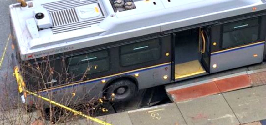 Transit Bus Falls into Sink Hole in Burnaby