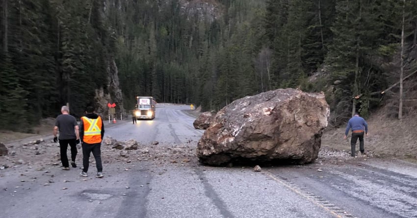 Large boulder (the size of a small boulder?) blocking highway near ...