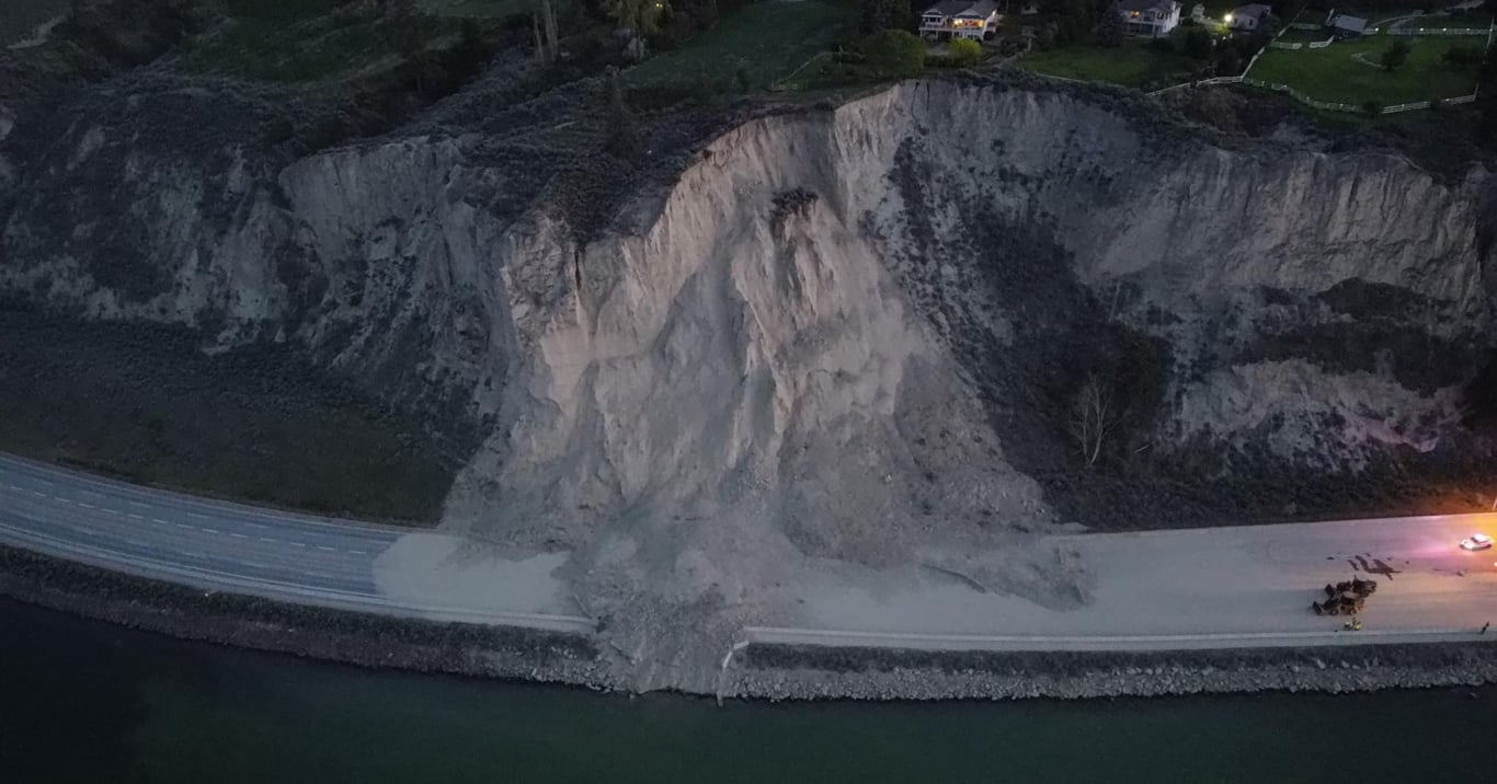 Aerial shots show the extent of Summerland landslide