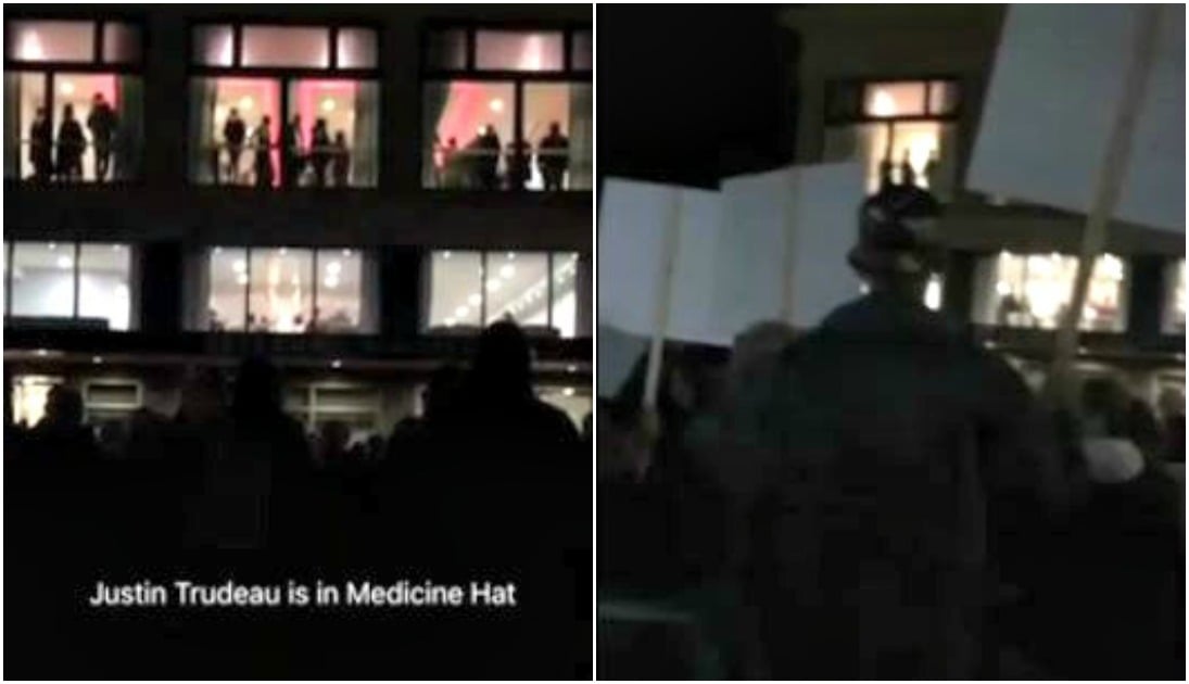 Video shows protesters yelling at Justin Trudeau in Medicine Hat