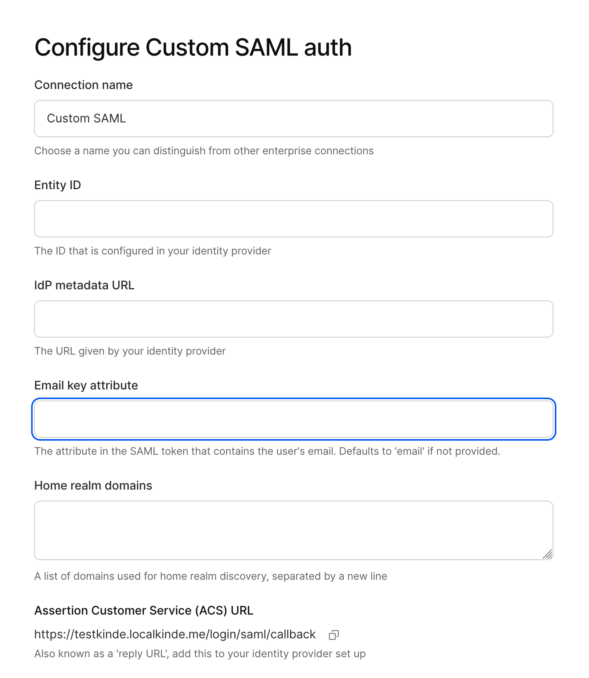 Custom authentication with SAML - Kinde docs