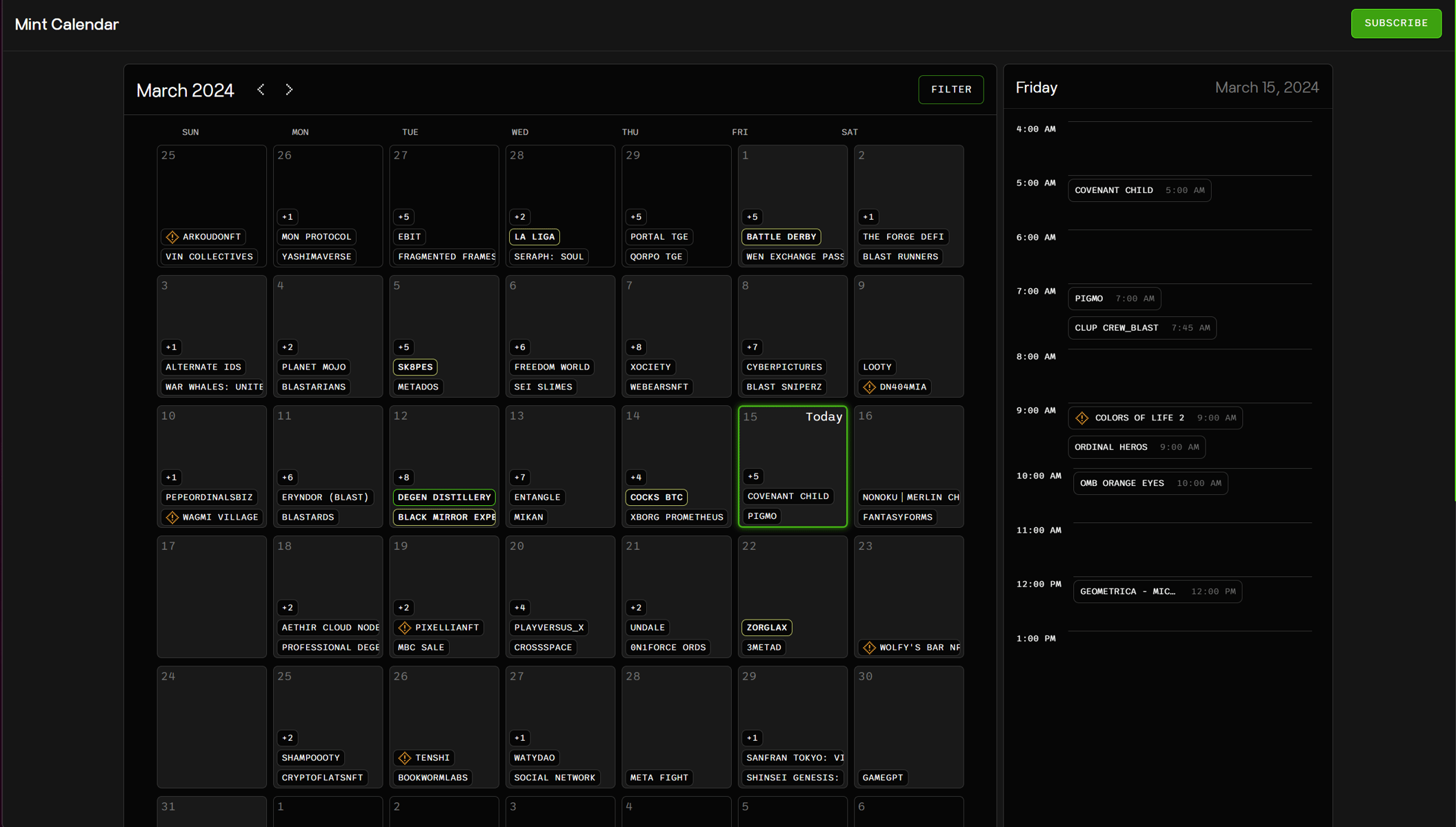 Mint calendar • Alphabot • Alpha Made Easy