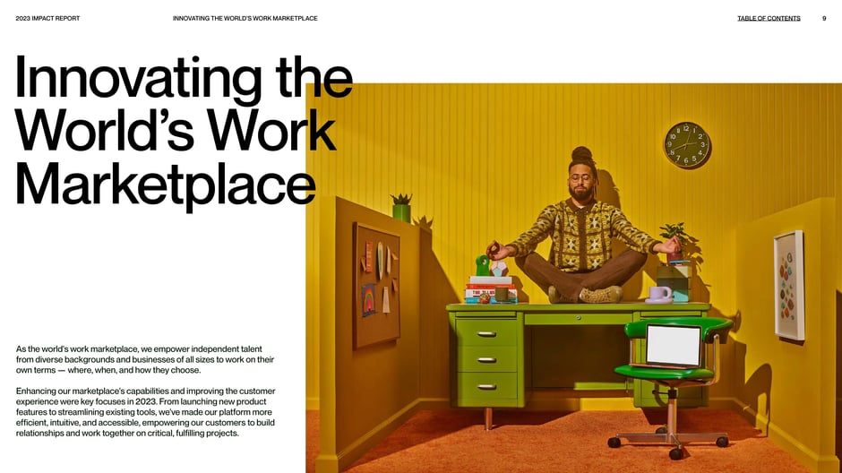 Upwork at a Glance: 2023 — Upwork Impact Report 2023 — Deck.gallery