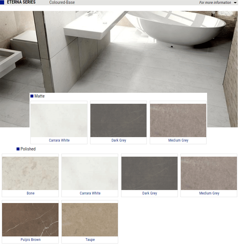 Eterna Series Matte and Polished Porcelain Tiles - Color: Bone, Carrara ...