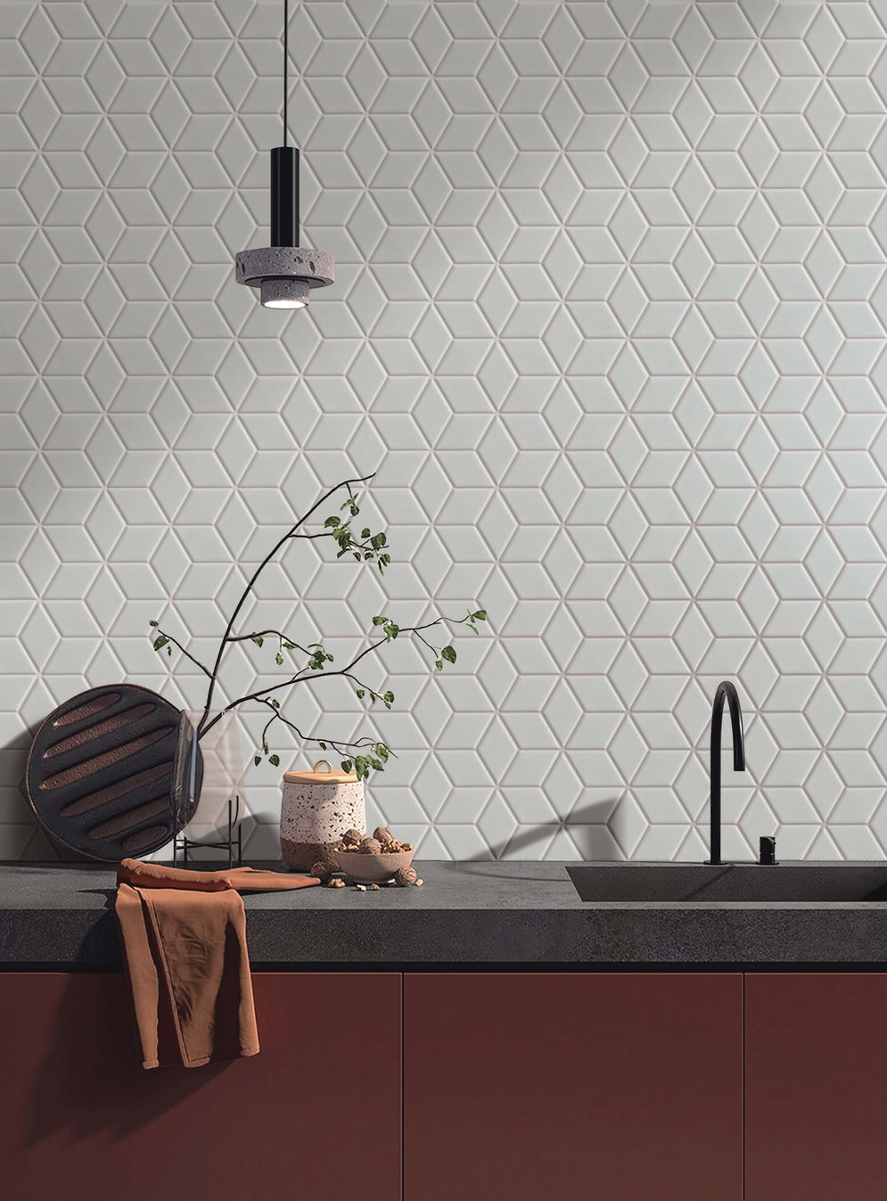 White Gloss Cube Porcelain Mosaic - Shimmering Cube Pattern | Neshada Tile & Stone