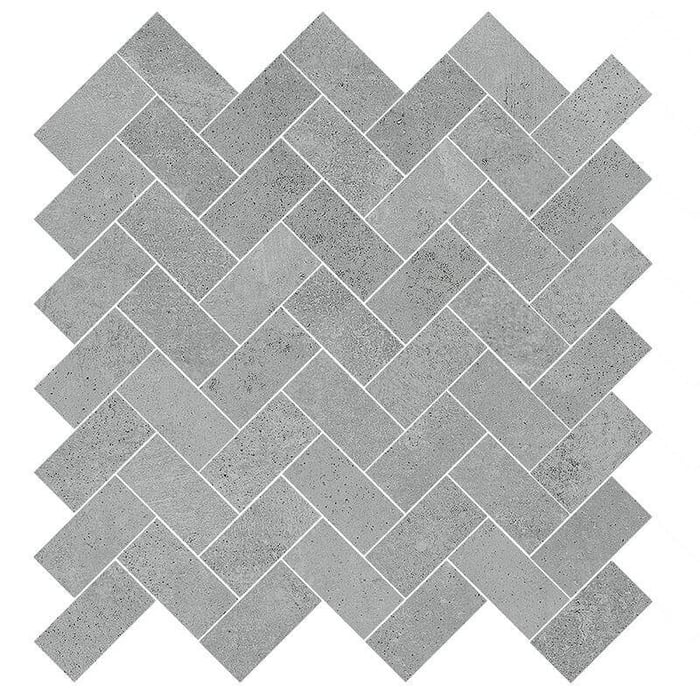 Ark Silver Matt Herringbone Porcelain Mosaic Sapphirus Stone & Tile