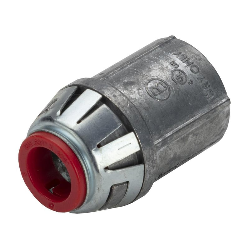 Bridgeport® E-Z Lock™ 38ASP Connector, 3/8 in Trade, 1/2 in Knockout, 0 ...