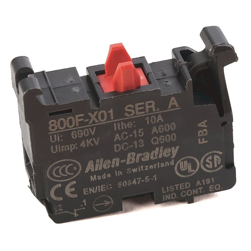 Allen-Bradley, 800F-X01, 22.5mm PB No Latch, Screw Contact Block, 1 N.C ...