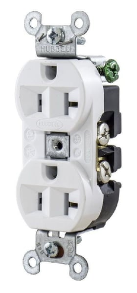 Hubbell, Straight Blade Receptacle, Duplex, 2 Pole, 3 Wire, 20 A, 125 V ...